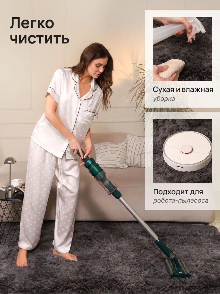 Черный ковер для спальни и гостиной, ковер с длинным ворсом, прямоугольный, из полиэстера — фото 1