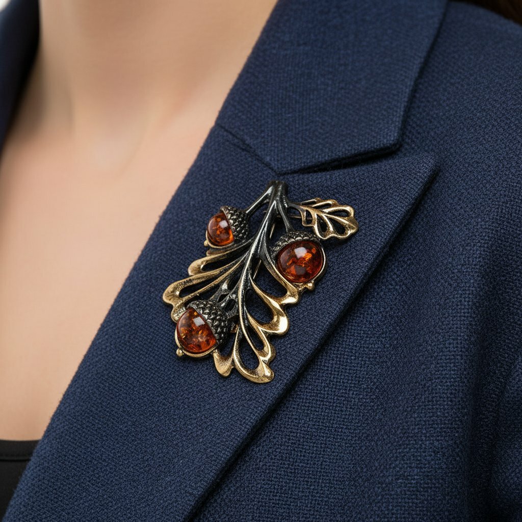 Брошь, янтарь