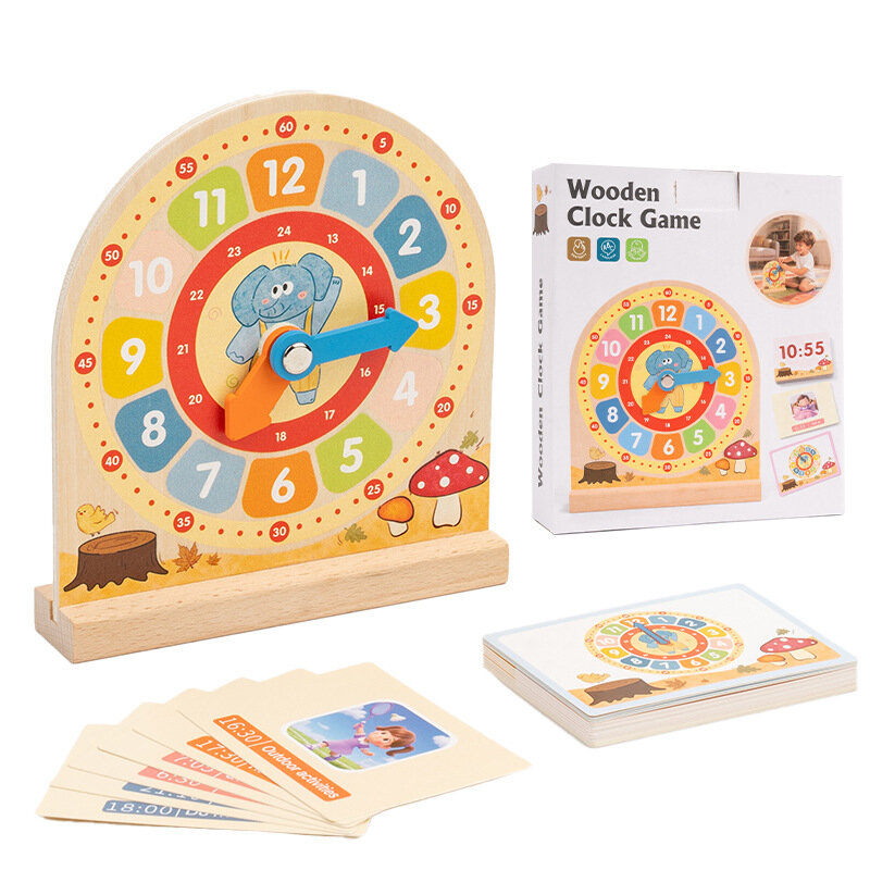 Обучающие часы для детей, модель часов в виде милого слонёнка, игрушка для изучения времени для учеников первого и второго классов.