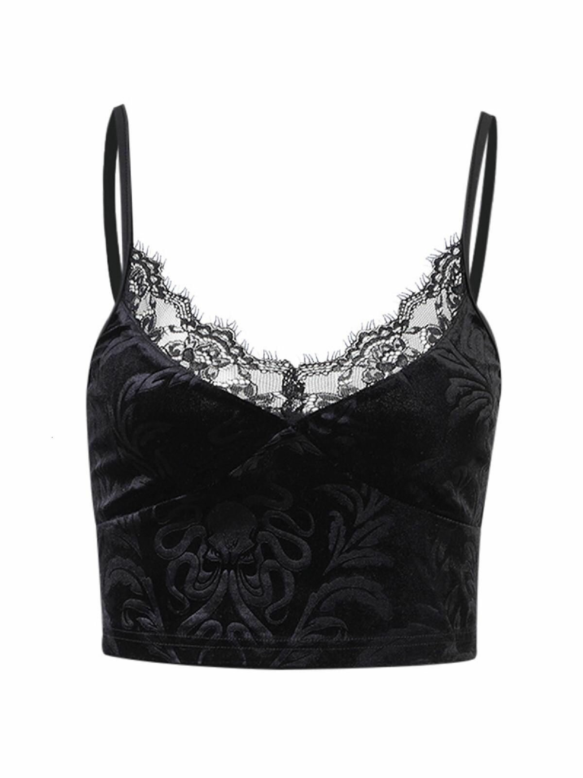 Женский бархатный топ с осьминогом, Черный - L