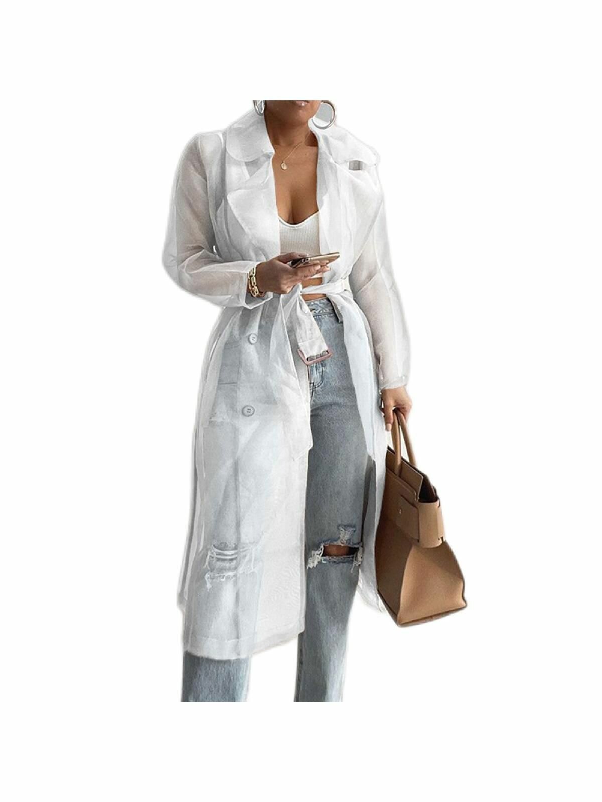 Женская сетчатая блуза с длинными рукавами, Белый - L