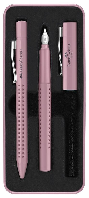 Набор Faber-Castell "Grip 2010" перьевая ручка, шариковая ручка, М, синие, трехгранный корпус дымчато-розовый, подарочная упаковка