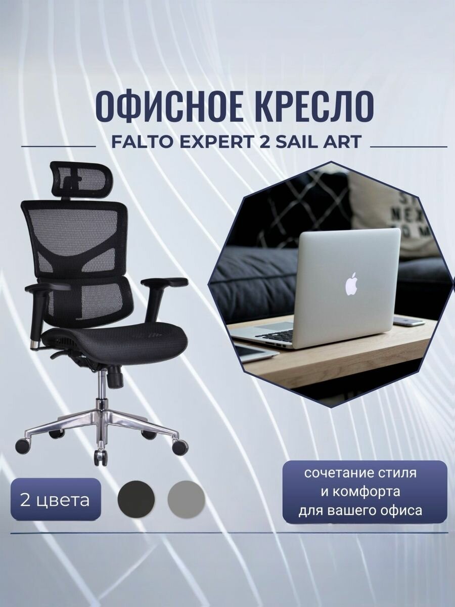 Кресло компьютерное офисное FALTO Sail Art 2 черное ортопедическое для руководителя, игровое, на колесиках, эргономичное анатомическое, арт. HSAS-M01-BK-6D