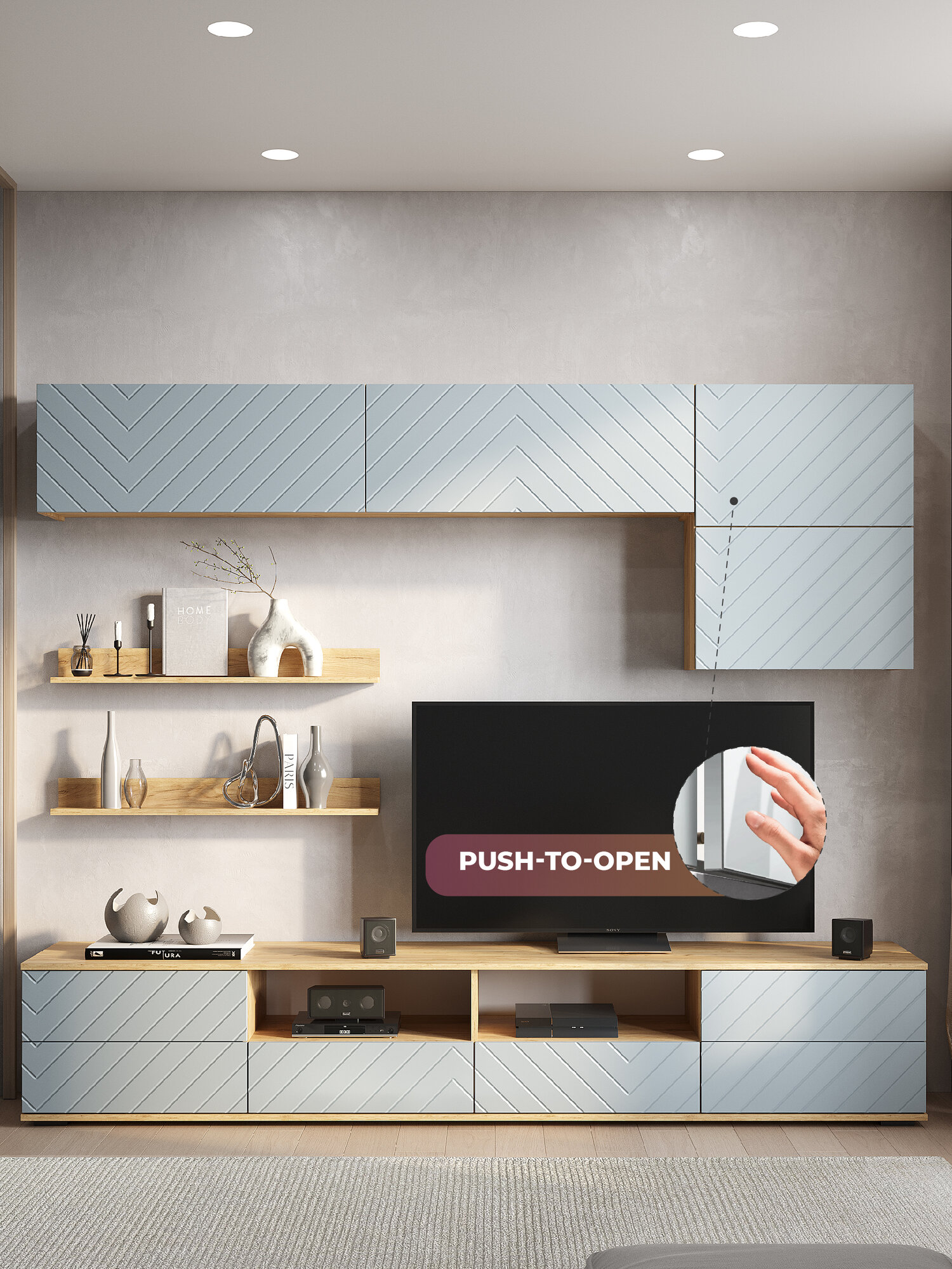 Стенка модульная в гостиную под телевизор "Камелия" бриз, 240х46х200 см