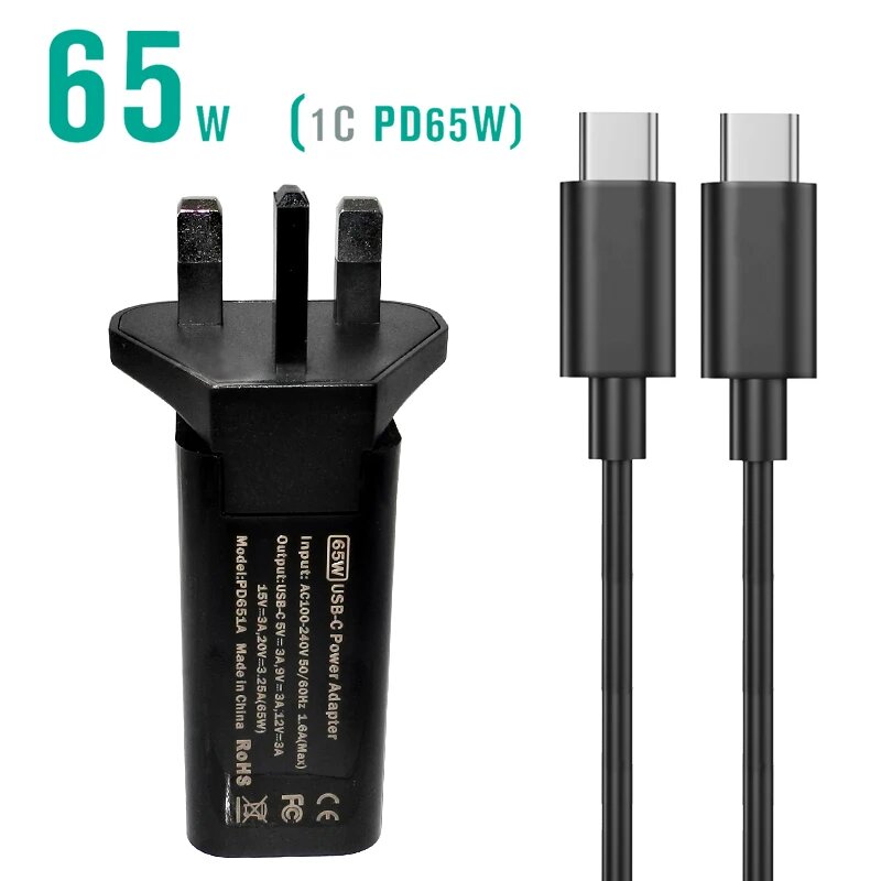 Geris Power адаптер USB Type-C для ноутбука 65Вт 20В Black-UK