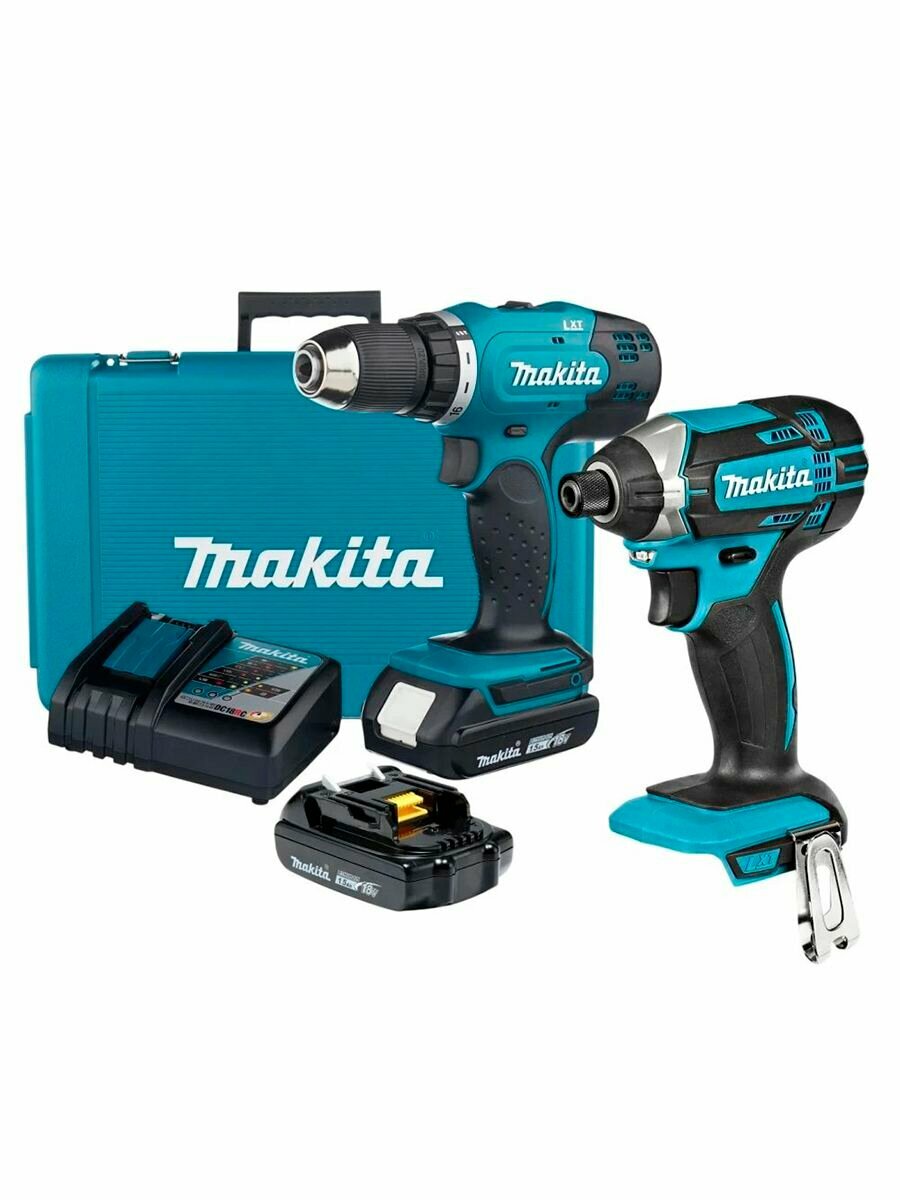 Набор электроинструмента Makita PT1469 18 В: дрель-шуруповерт DDF453SYE + ударный шуруповерт DTD152Z, с 2 АКБ 1.5 Ач и ЗУ, в кейсе