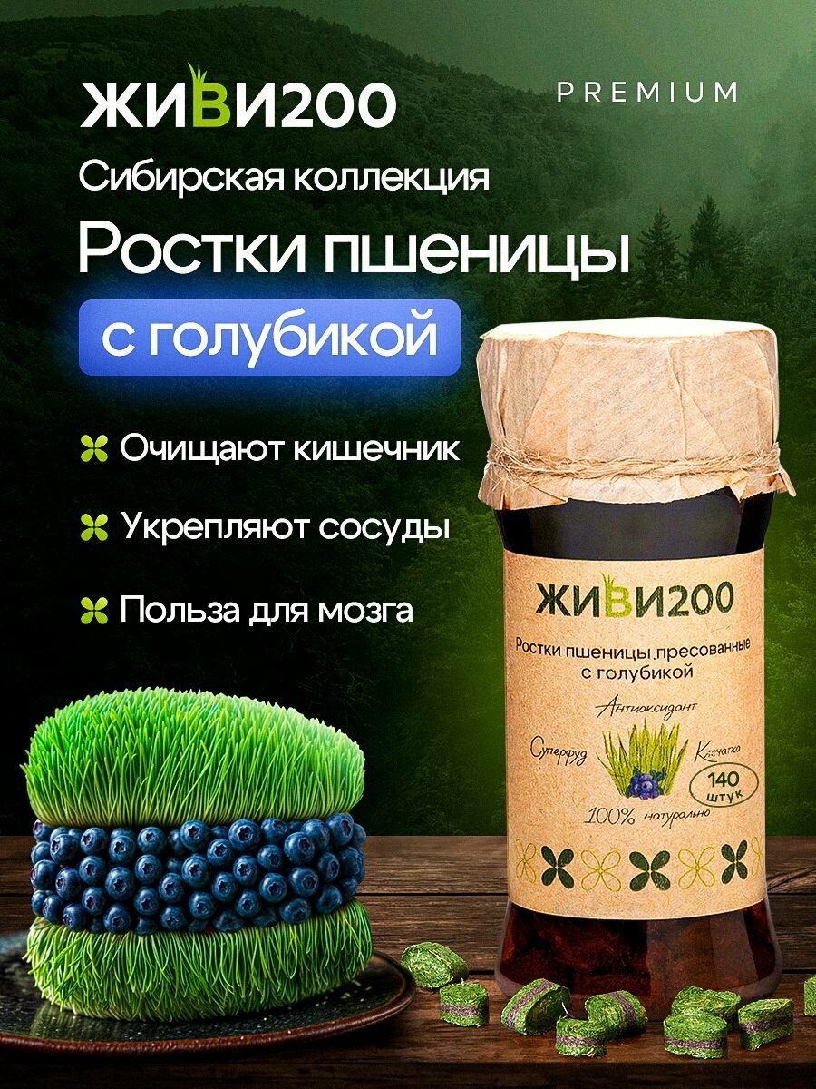 Витграсс Живи200, детокс, без глютена, в таблетках, с голубикой, 140 штук