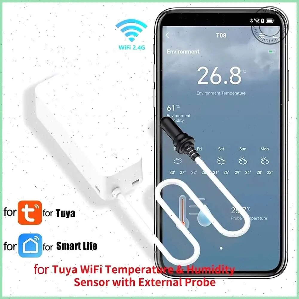 Терморегулятор/термостат Tuya WiFi датчик температуры и влажности с внешним датчиком