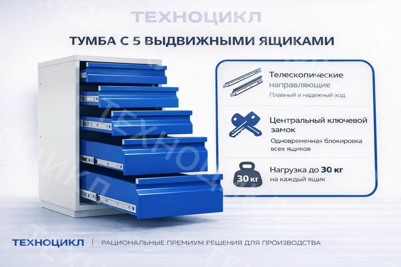 Верстак тумба инструментальная 5 выдвижных ящиков 840х460х640мм металлическая для гаража мастерской СТО сервиса