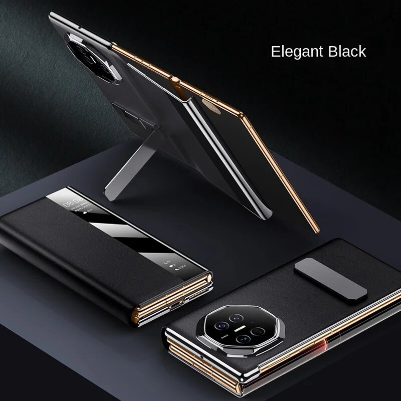 Кожаный чехол Huawei Mate XT, черный с подставкой