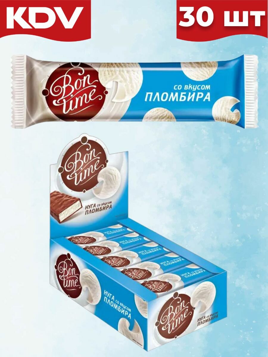 Батончик Бон тайм, Bon time , Воздушная нуга со вкусом пломбира 20 г (упаковка 30 шт) Бонтайм
