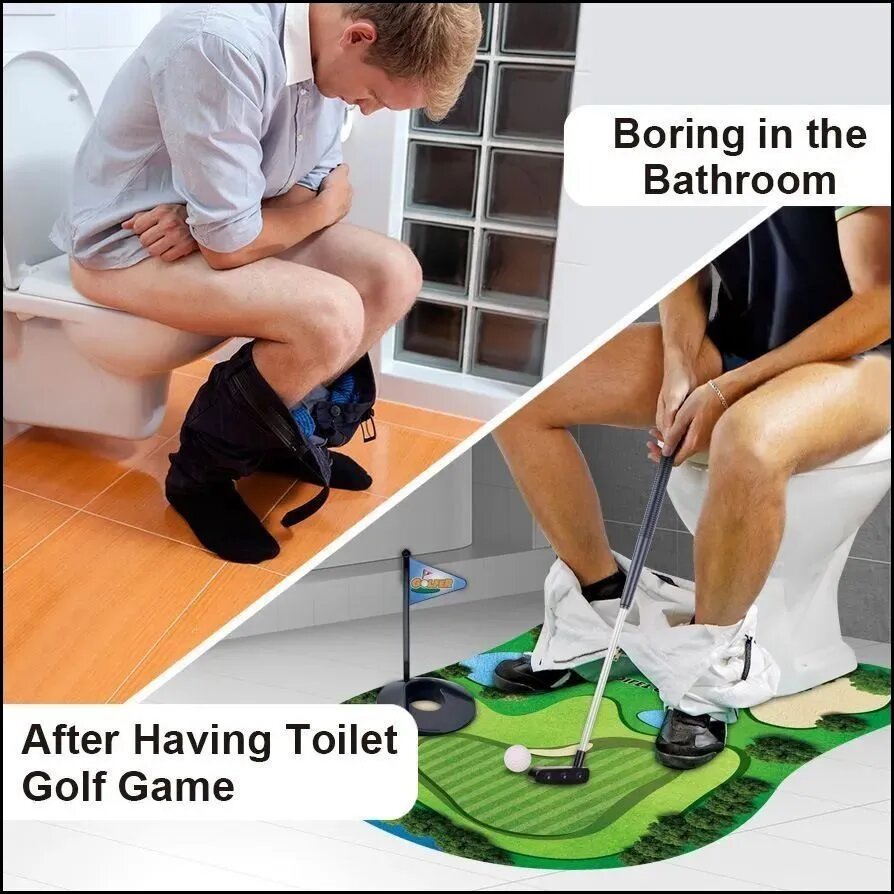 Набор для игры в гольф Toilet Golf для дома, с полем, клюшкой, мячом и лунками, для взрослых и детей — фото 1