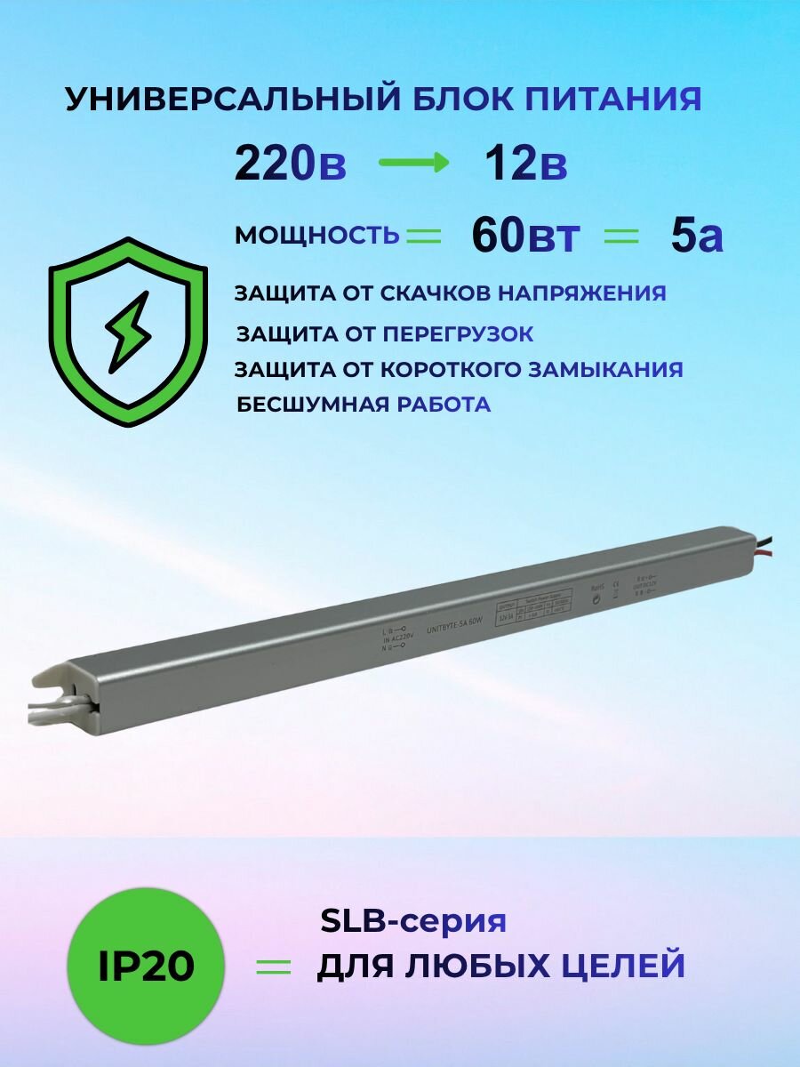 Блок питания SLB/12V/60W/5.0A/IP20/тонкий