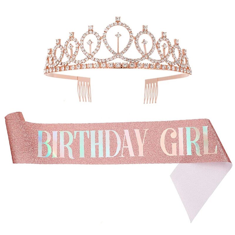 Розовая золотая корона "Birthday Girl"