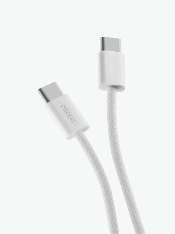 Дата-кабель Original, USB-C - USB-C, 60Вт, 1м, нейлон, белый, Deppa