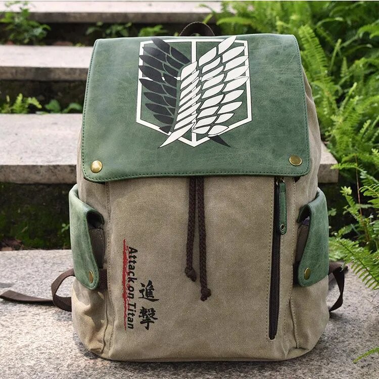Houspace Рюкзак Attack on Titan Canvas Schoolbag Backpack Casual Shoulder Bag Green — фото 1