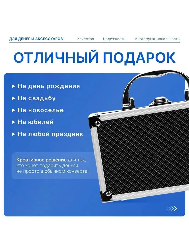 Мини чемодан для денег и аксессуаров, компактный размер 11х18х5,5 см, вмещает 200 купюр, ABS пластик, идеальный подарок. — фото 1