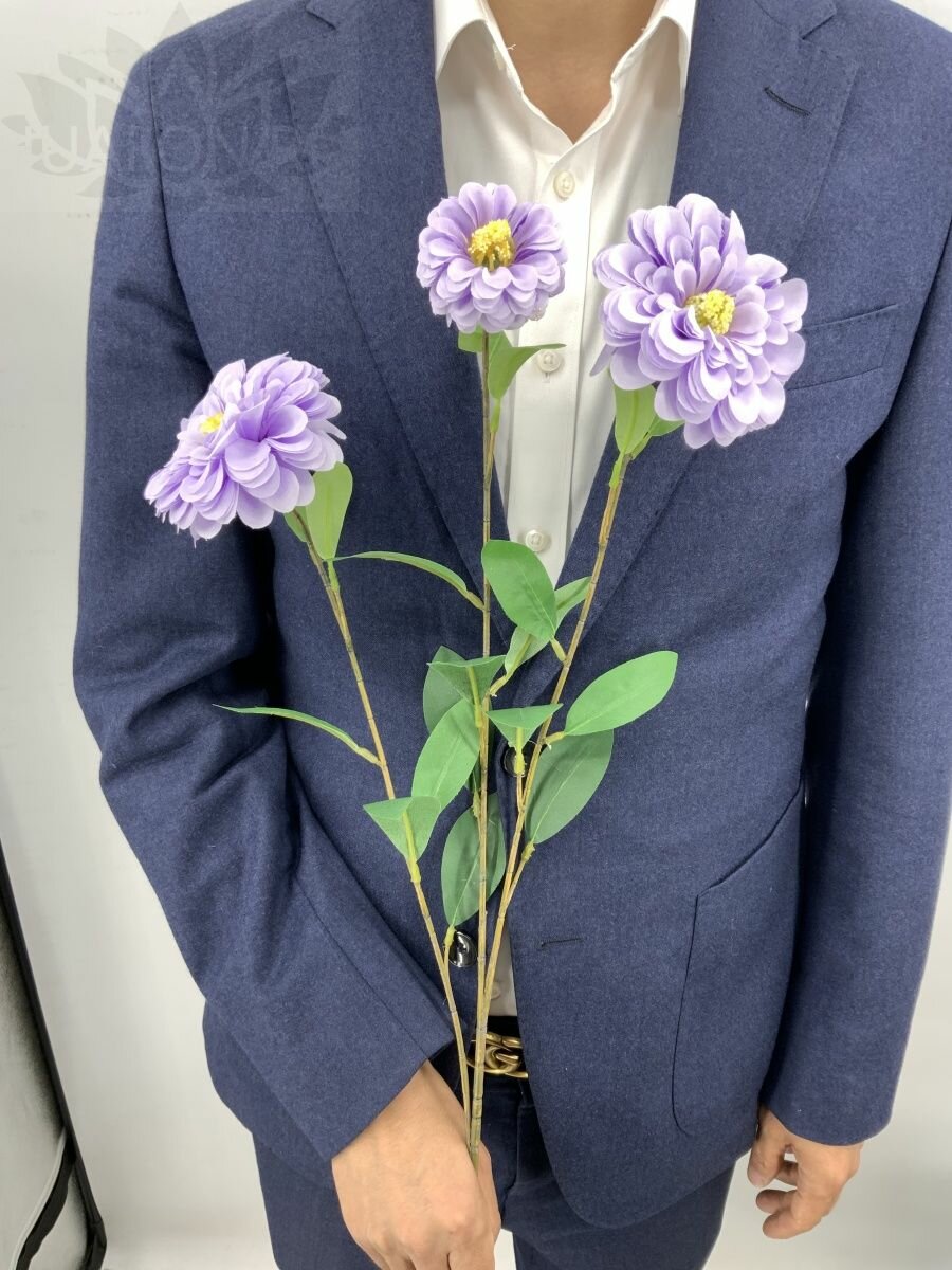 Искусственные цветы для декора интерьера 2 букета Георгин сиреневый 65см