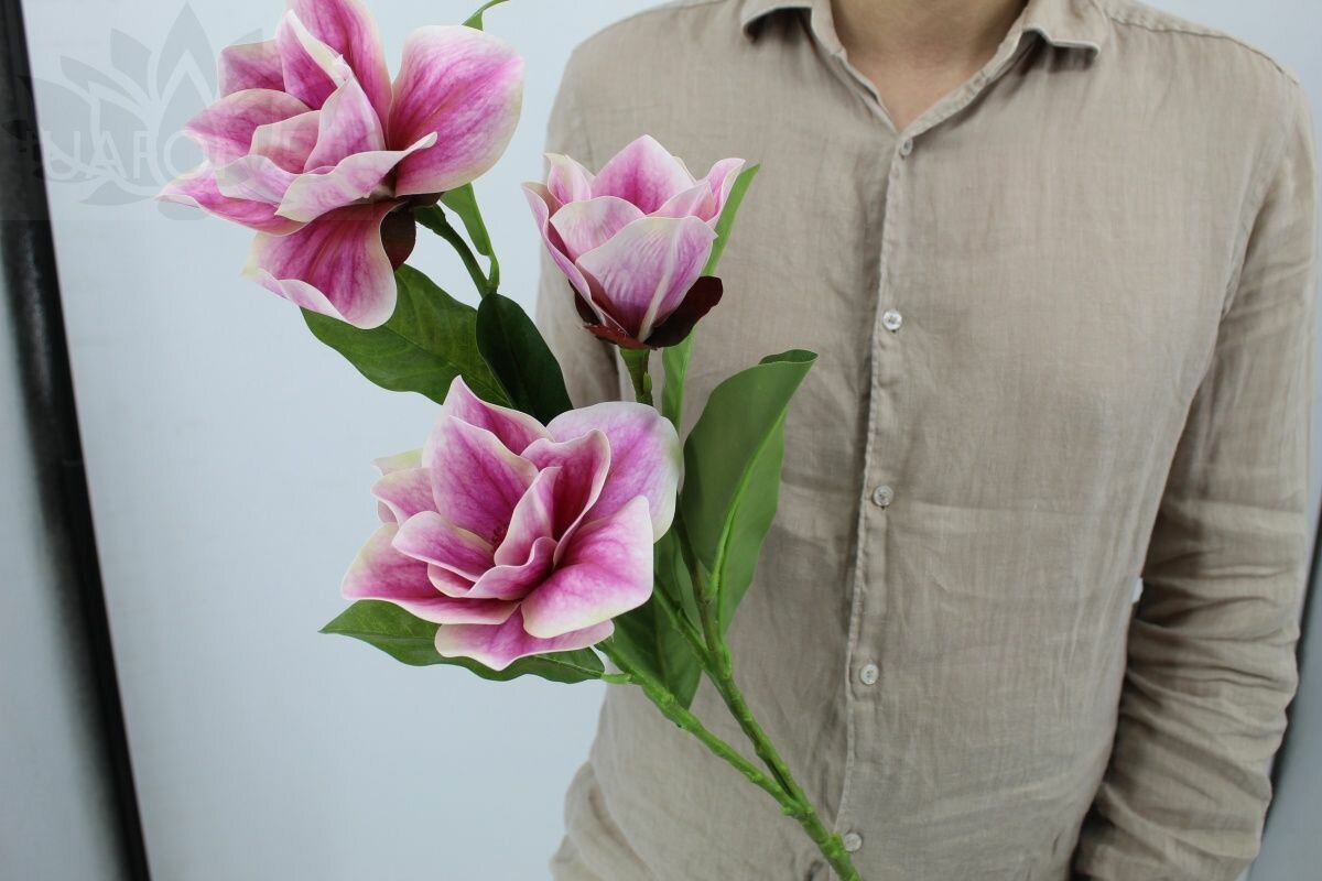 Искусственные цветы для декора флористические премиум весенняя ветка Магнолия розовая