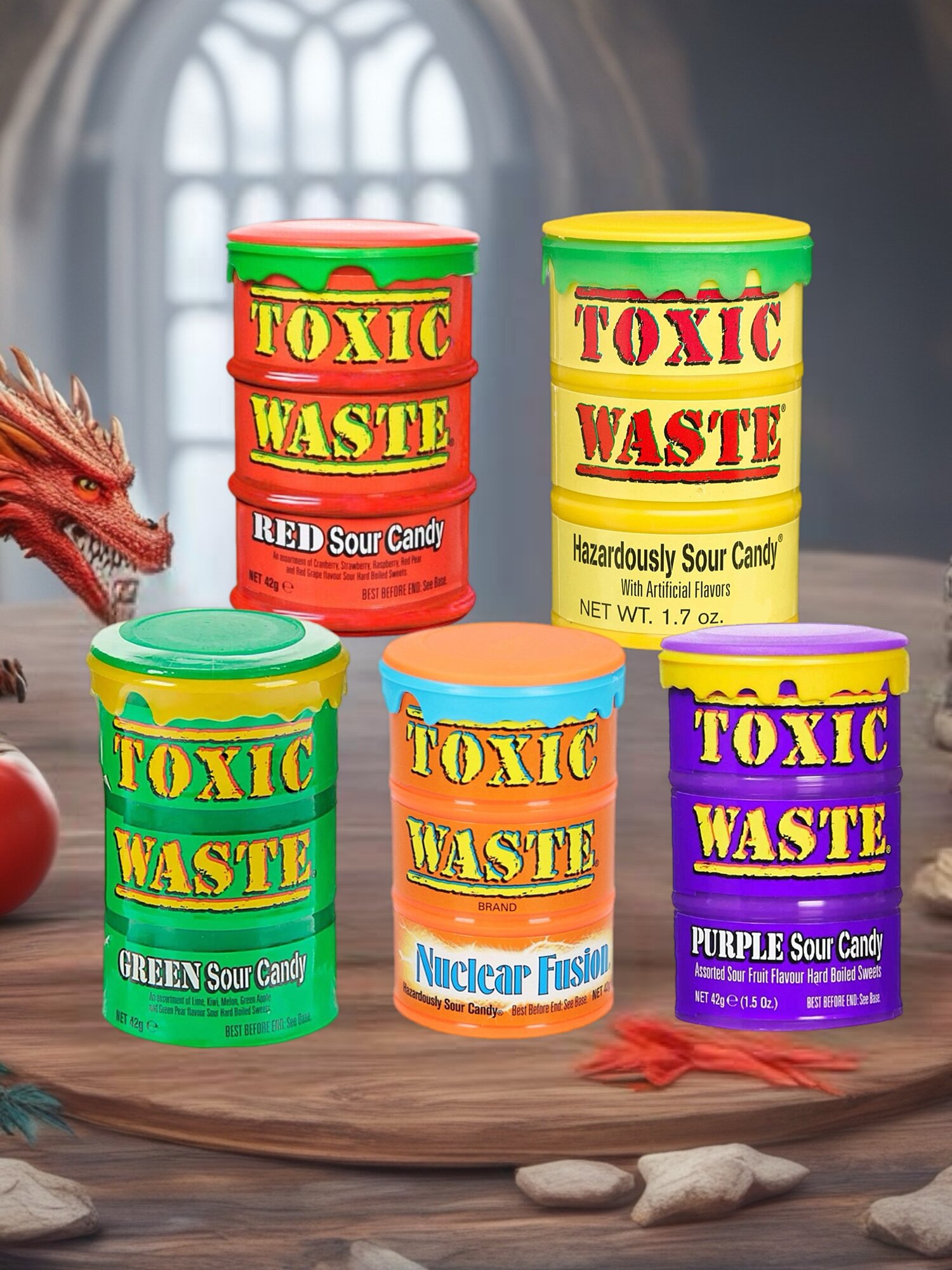 Супер кислые леденцы Toxic Waste ассорти, бочка кислых леденцы 5шт х 42г (США)