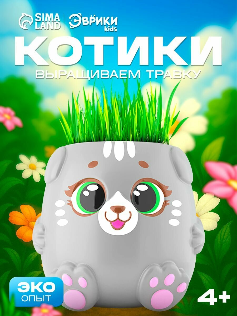 Вырасти сам, "Котики. Выращиваем травку", детский набор для выращивания растений для детей выращивание травки котики