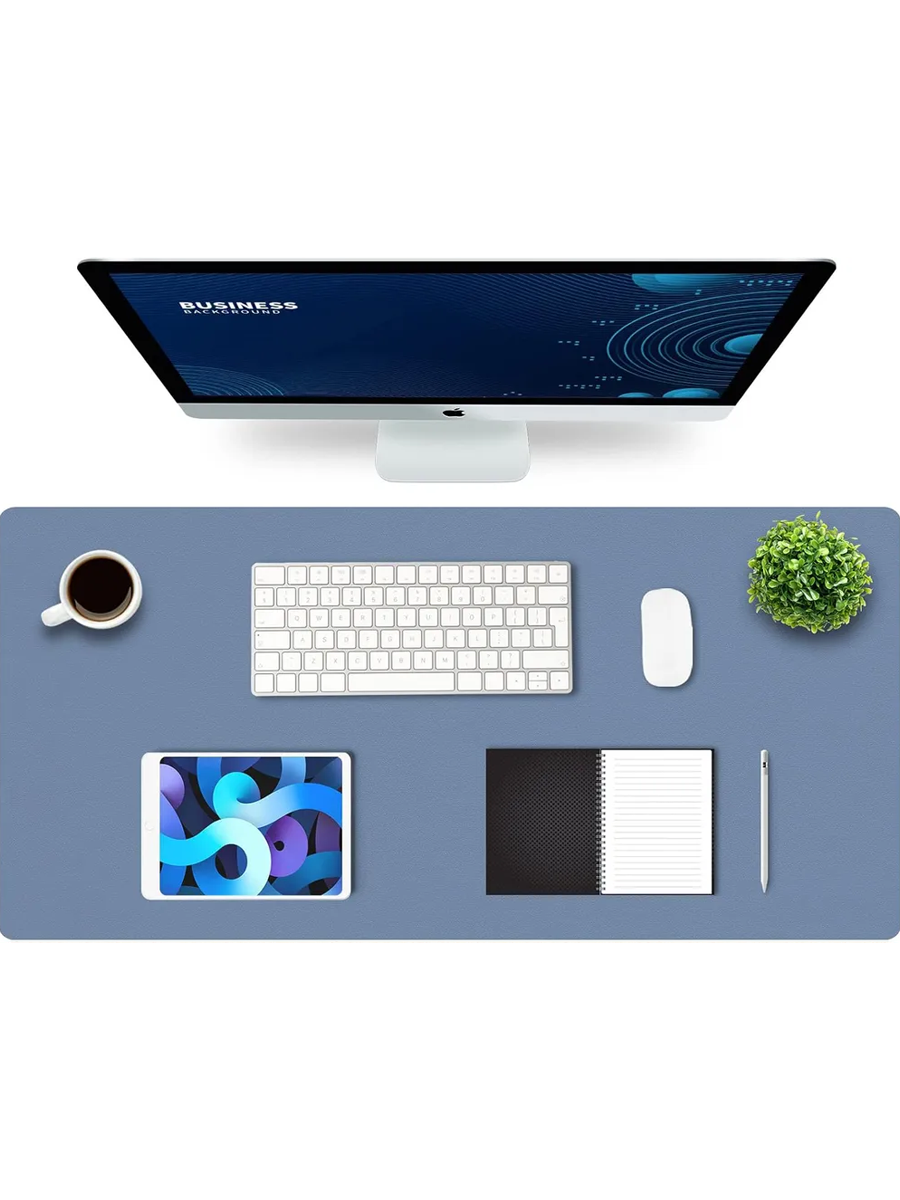 Коврик для мыши 45 х 90 см и клавиатуры настольный, большой, защитный, водонепроницаемый, кожаный, синий