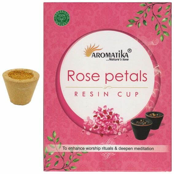 ROSE PETALS Resin Cup, Aromatika (самбрани Чашка из смолы с лепестками розы, Для улучшения ритуалов поклонения и углубления медитации, Ароматика), 1 уп.