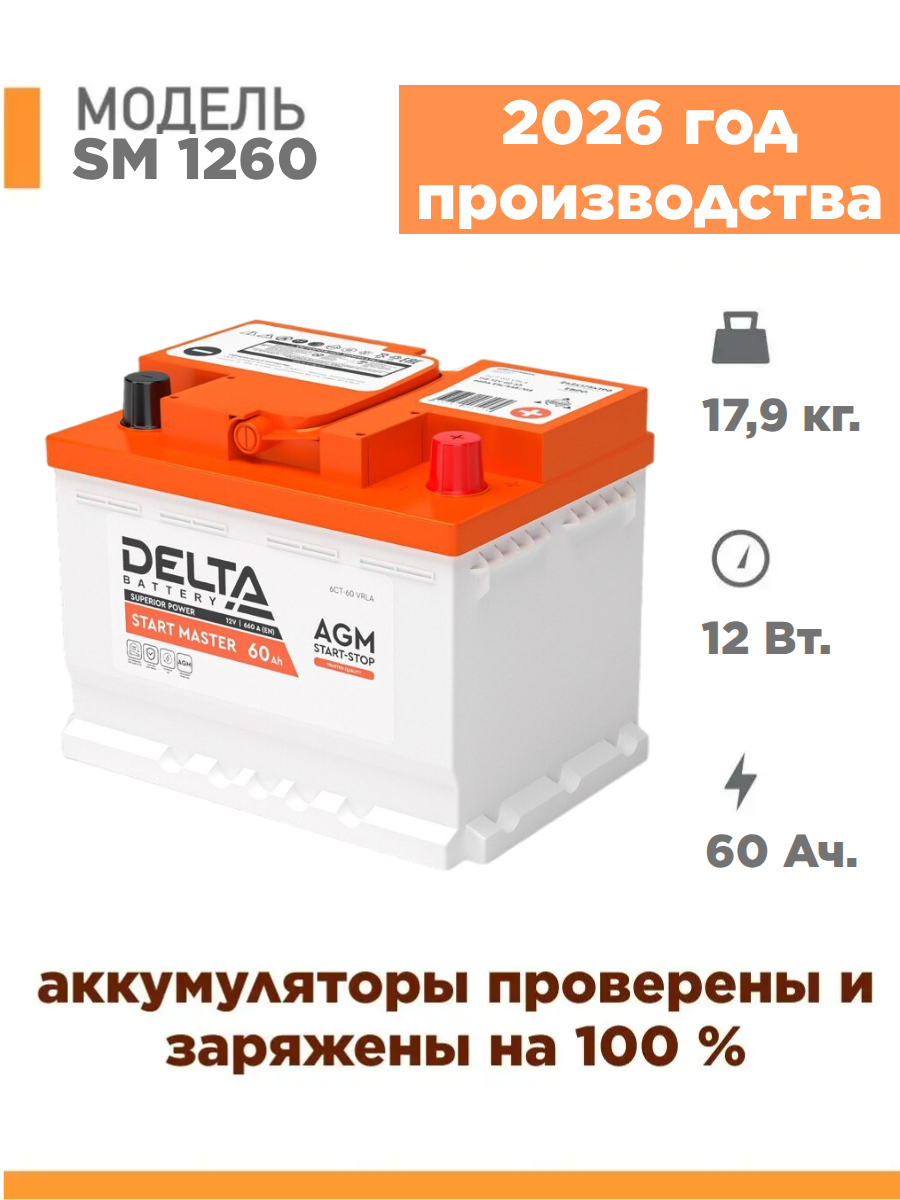 Аккумулятор автомобильный Delta START MASTER 1260 12 V 60 Ah ( 12в 60Ач )