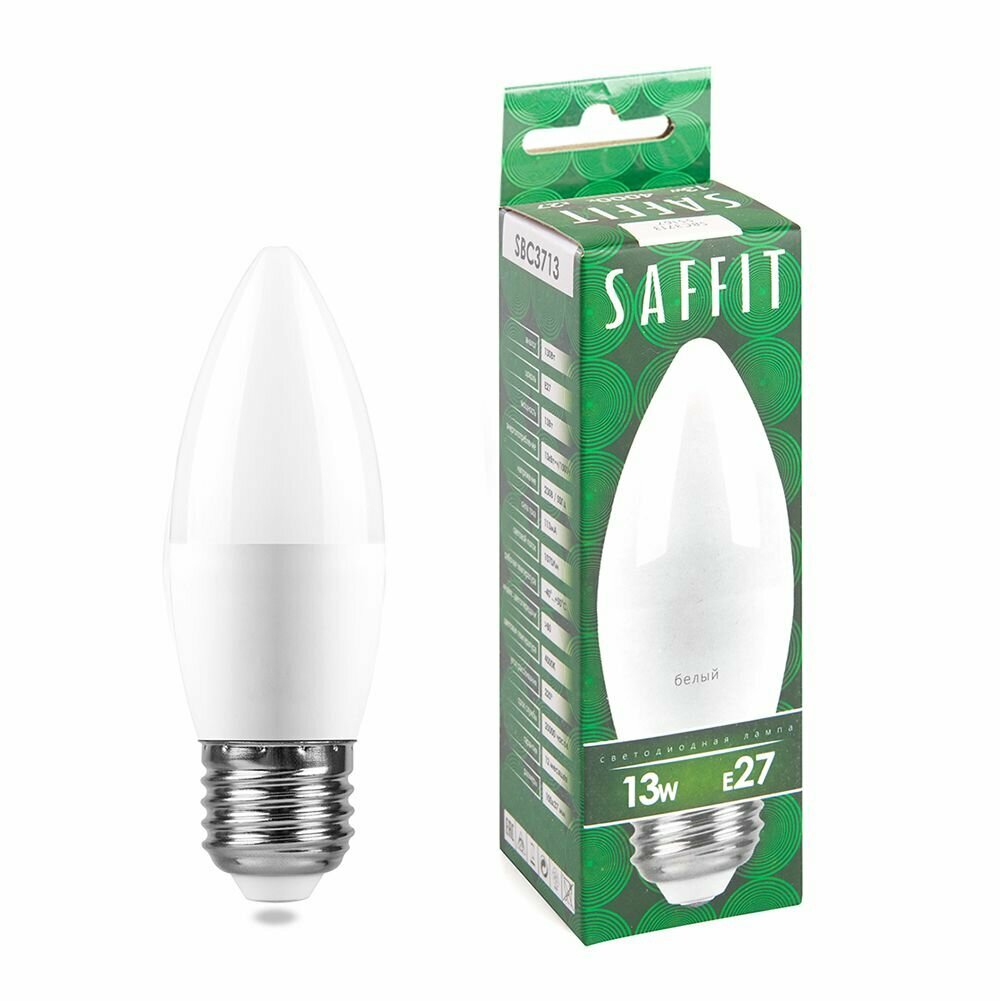 Лампа светодиодная E27 13 Вт C37 свеча нейтральный белый свет 4000K Saffit SBC3713 55167