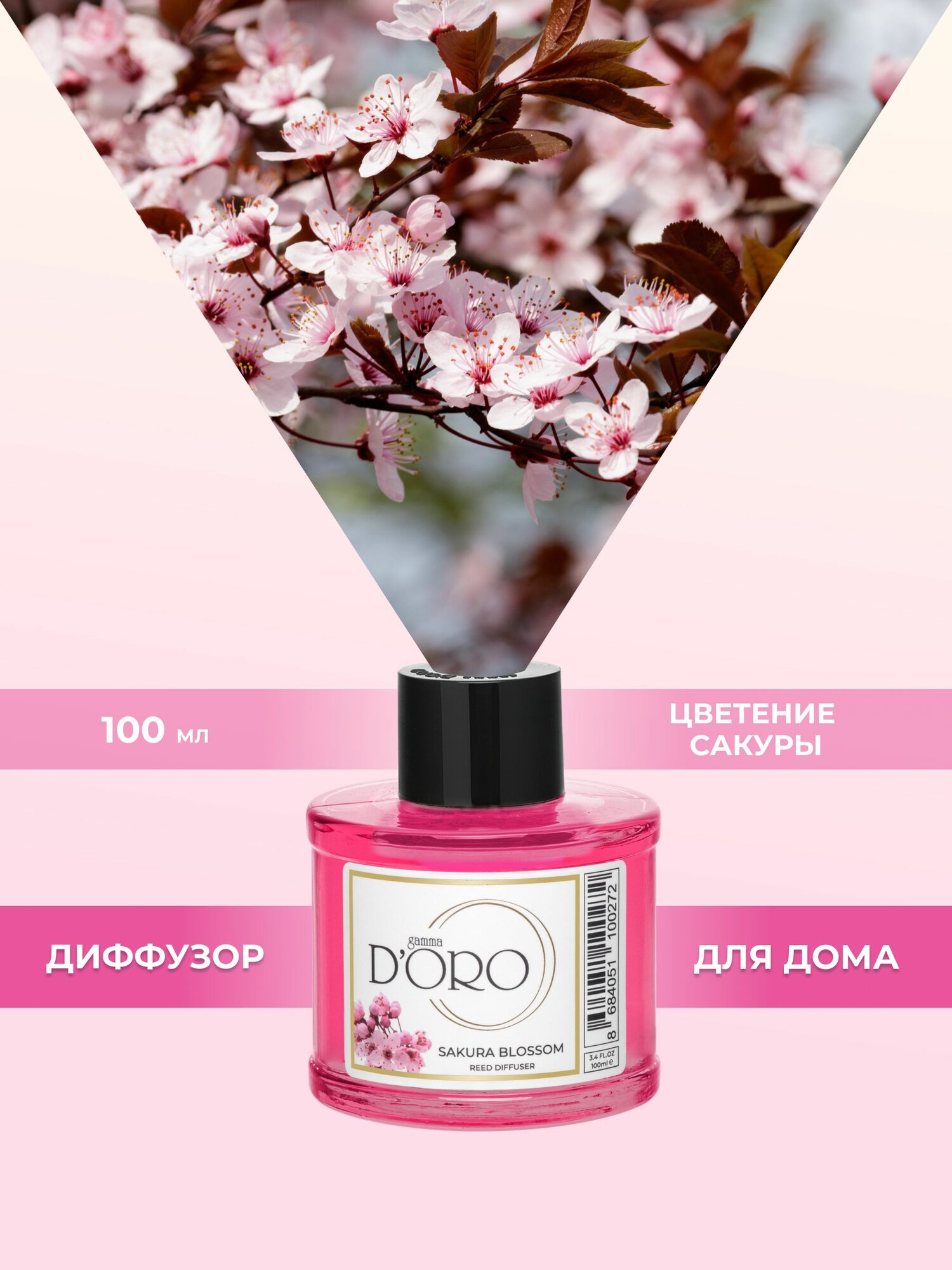 GAMMA D'ORO Диффузор ароматический для дома с палочками Сакура, 100 мл