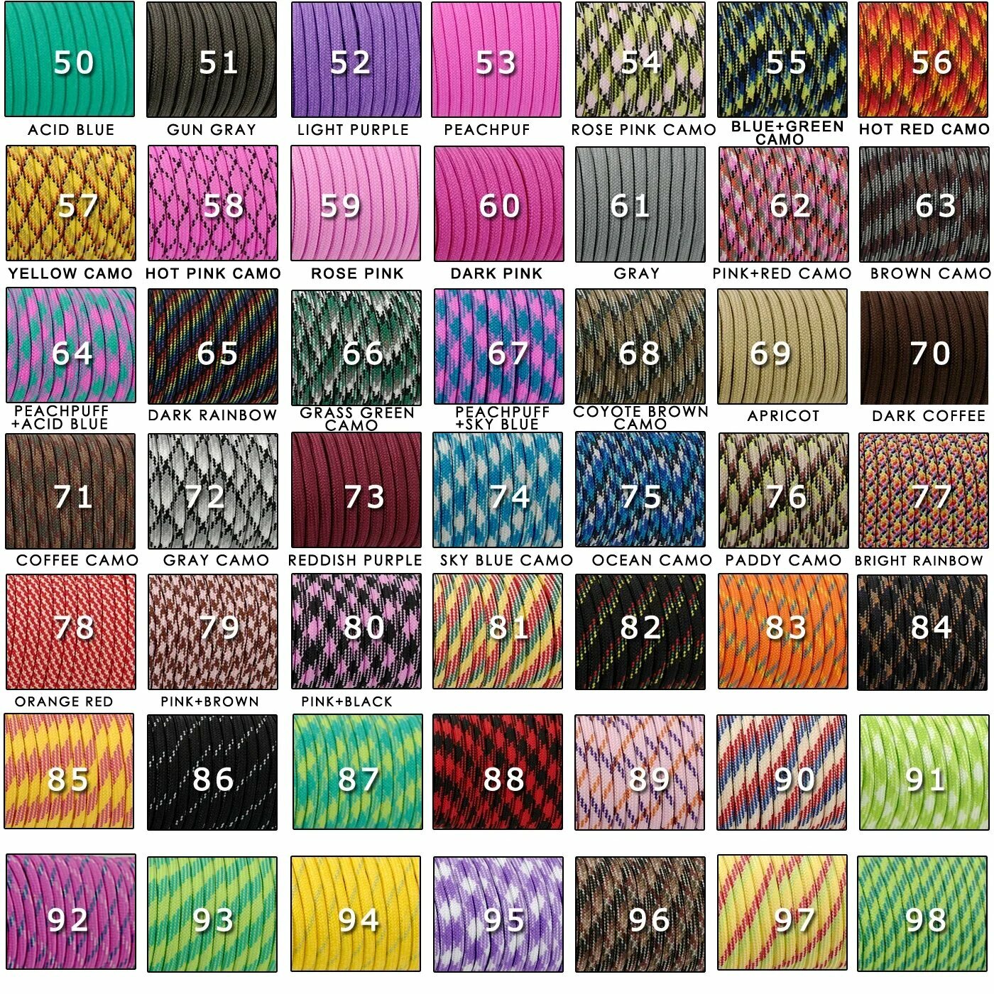10 шт./лот, 550, паракорд, паракорд, шнур для парашюта, веревка Mil Spec Type III, 7 нитей, 100 футов — фото 1