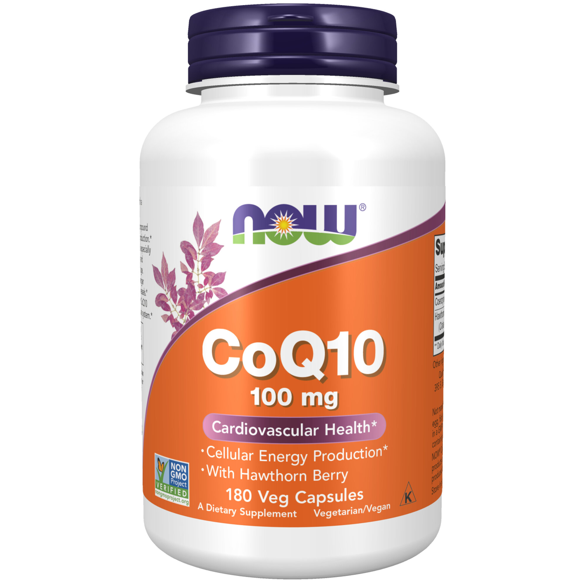 NOW CoQ10 100mg, Коэнзим Q10 с боярышником, 180 капсул, Антиоксидант для сердца и сосудов, для печени и почек, для кожи
