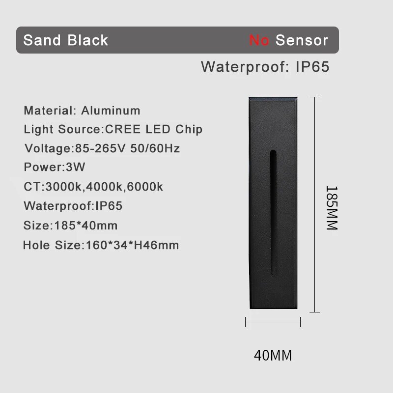 Настенный светильник Sand Black, 3W, 3000K, IP65