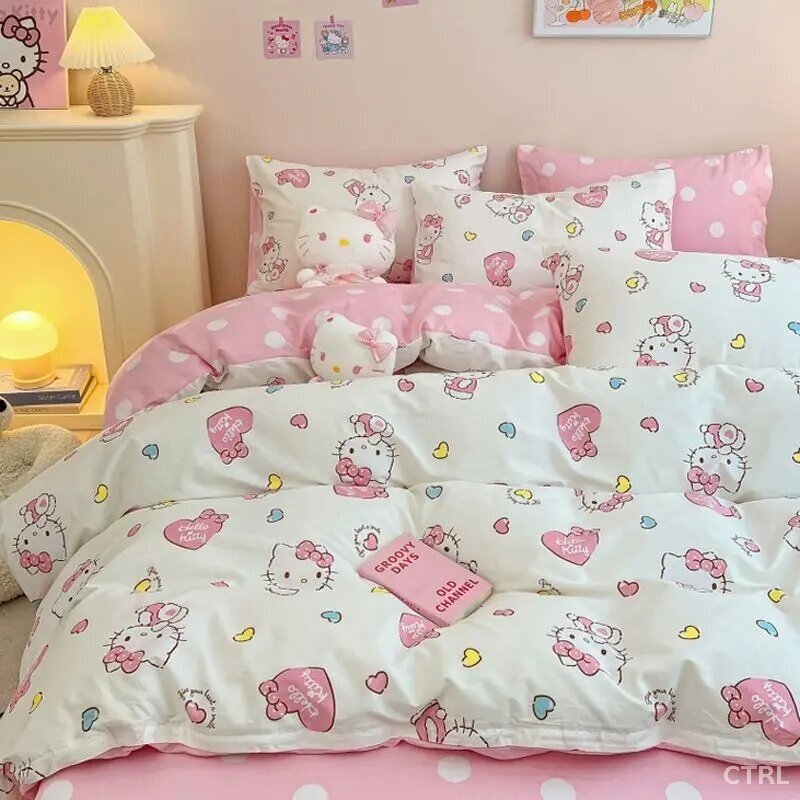 Комплект постельного белья из микрофибры Hello Kitty, 200х230 см, розовый