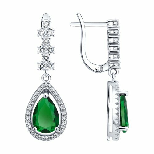 Серьги, серебро, 925 проба, родирование, фианит