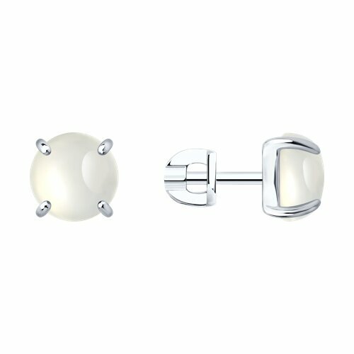 Серьги пусеты, серебро, 925 проба, родирование, лунный камень