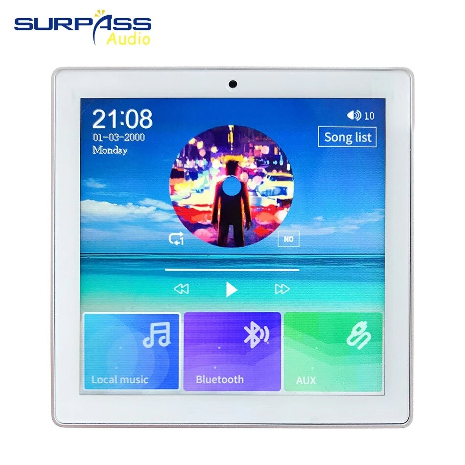 Умный домашний аудио 4-канальный беспроводной Bluetooth настенный усилитель с сенсорным экраном, радиоприемник с приподнятым креплением, питание USB-карты TF для динамика
