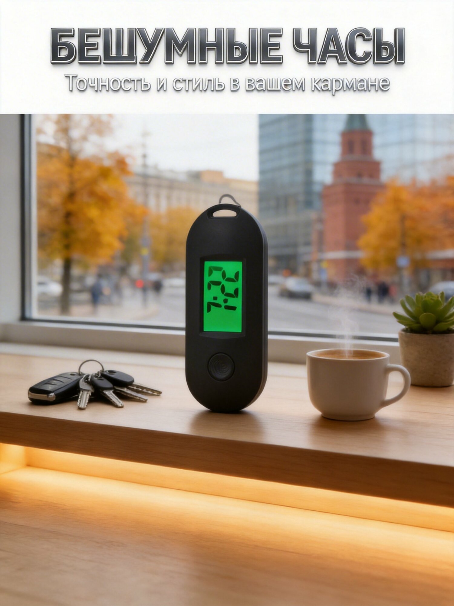 Бесшумные цифровые карманные часы с ЖК-дисплеем и подсветкой, крупные цифры и отверстие для подвешивания — для студентов и путешествий