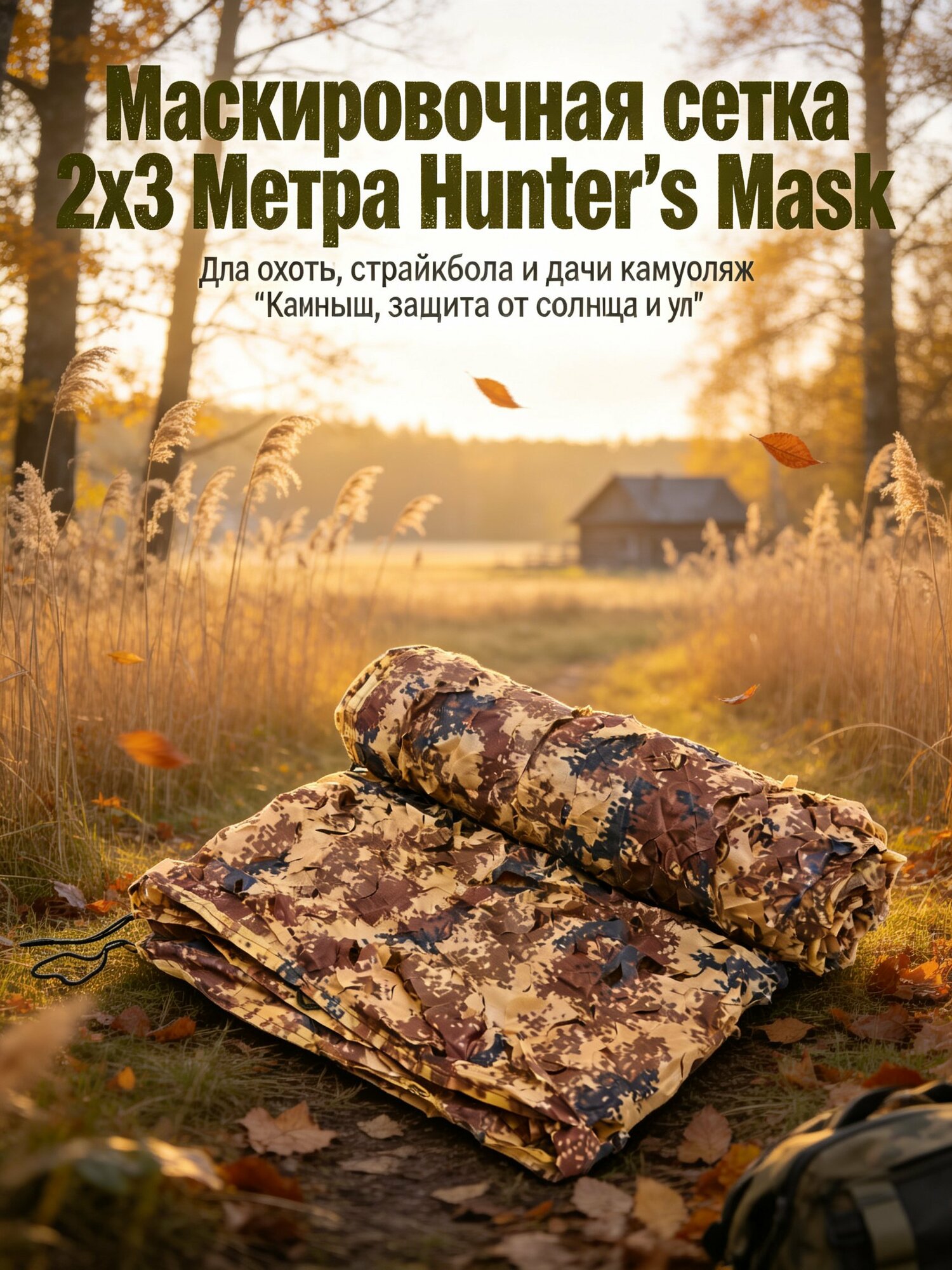 Маскировочная сетка 2х3 метра Hunter's Mask, камуфляж Камыш для охоты, страйкбола и дачи с защитой от солнца и ультрафиолета