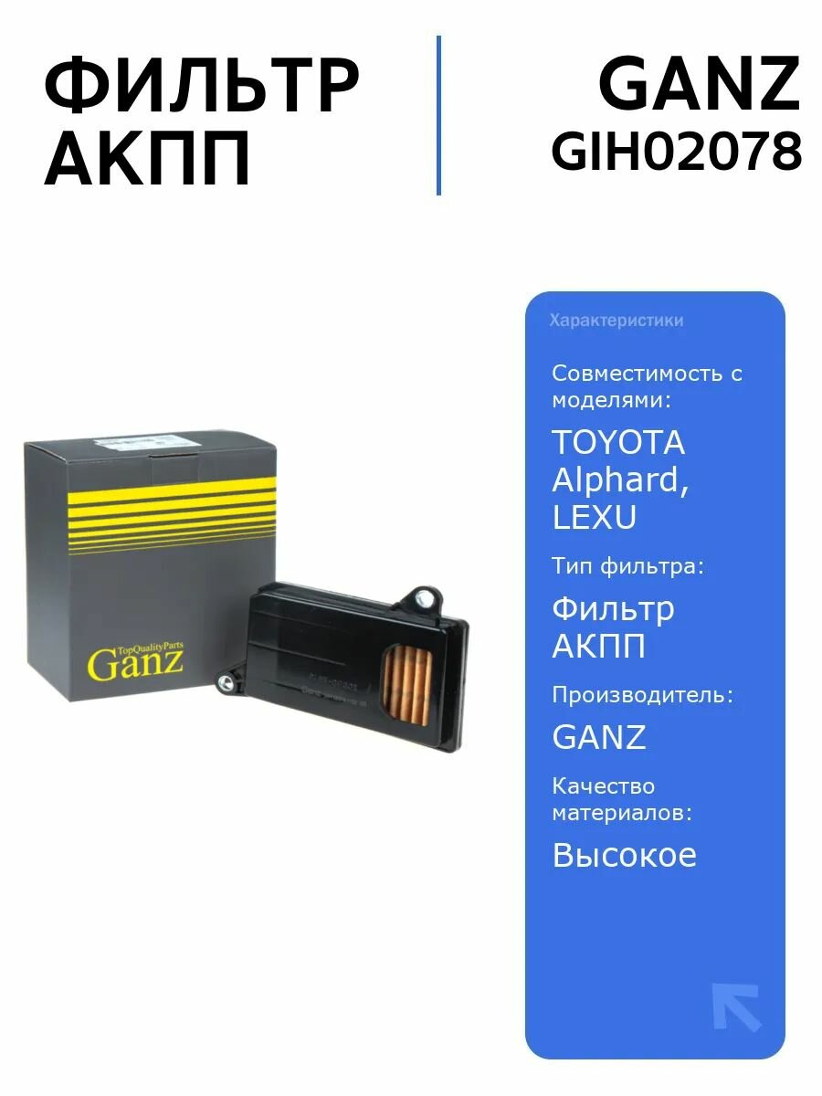 Фильтр АКПП GANZ GIH02078 для TOYOTA Alphard и LEXUS NX, надежная защита трансмиссии, высокое качество, долговечность