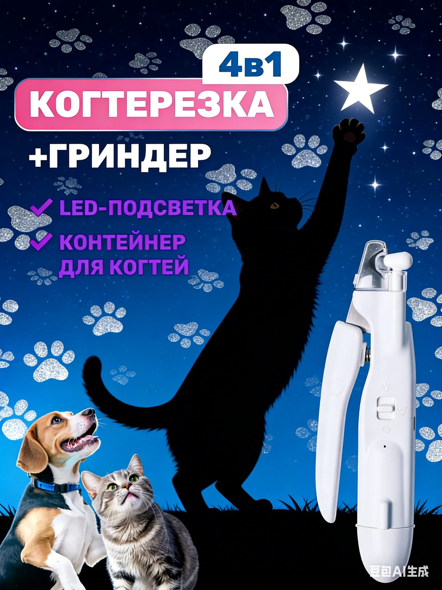 Когтерезка для кошек с ограничителем безопасная с подсветкой
