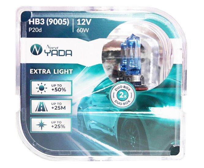 Лампа HB3(9005) 12V 60W +50% Extra light, 2 шт / Nord YADA / 907368