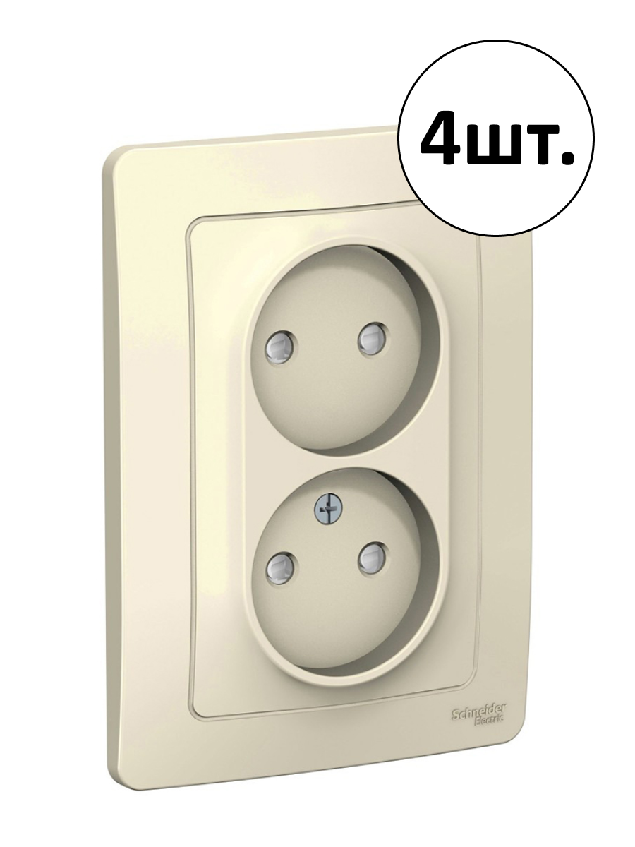 Розетка Systeme Electric Blanca двоухпостовая с защитными шторками 16А, 250В молочный BLNRS000122 (комплект из 4 шт.)