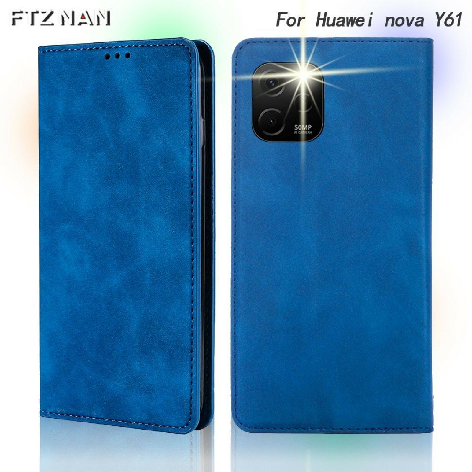 Чехол-книжка MyPads для Huawei Nova Y61, синий, искусственная кожа, защита корпуса и экрана