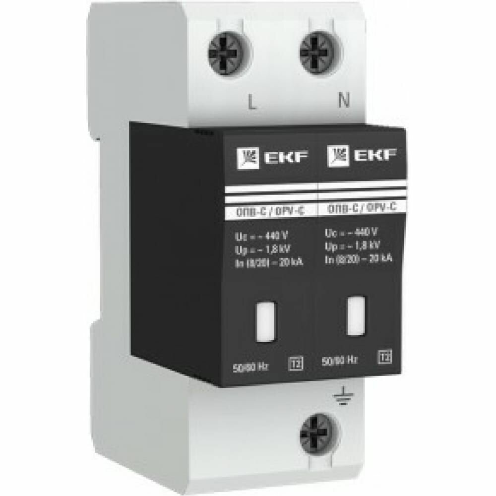 Ограничитель импульсных напряжений EKF ОПВ-C/2P In 20кА 385В с сигн. PROxima opv-c2