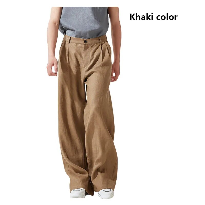 Мужские льняные брюки свободного кроя, хаки, XXXL