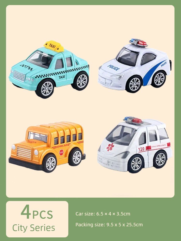 BabyBus Набор городских автомобилей (4 шт.) с пружинным механизмом без упаковки