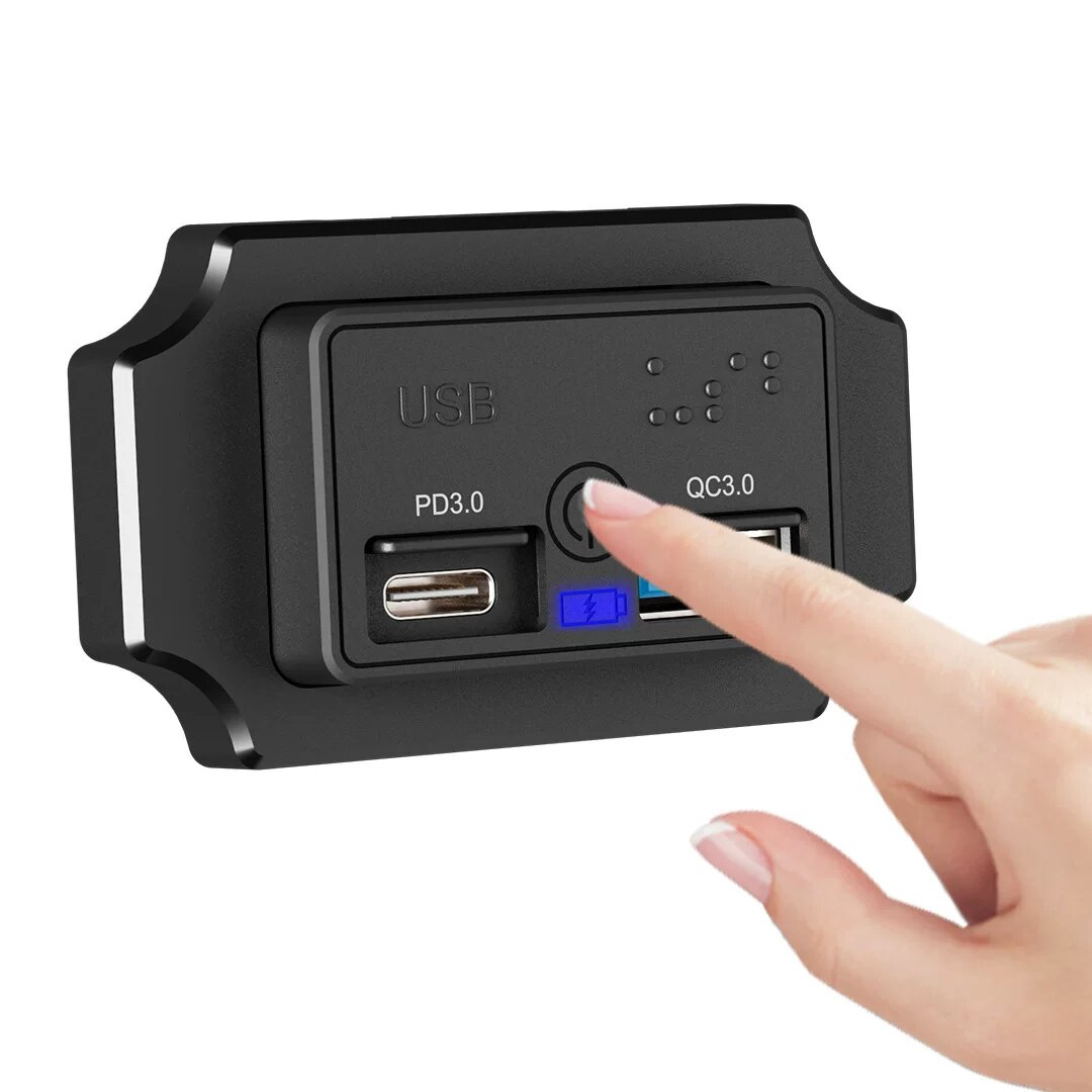 Автомобильный USB-зарядное устройство с быстрой зарядкой PD30W и QC3.0, сенсорная кнопка, универсальное для 12В-24В
