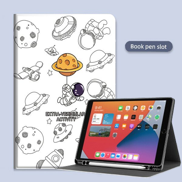 OPPO Pad Air Силиконовый полный край мягкий чехол с отсеком для ручки белый астронавт дизайн без пленки