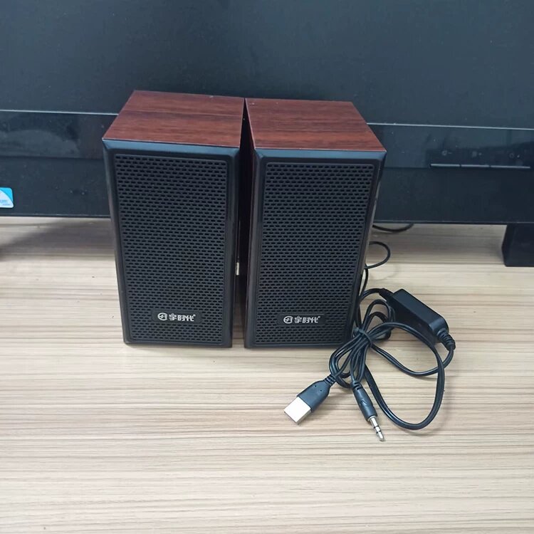 Деревянные проводные колонки для компьютера, сабвуфер, пара, для проектора, ноутбука, настольного ПК, мобильного